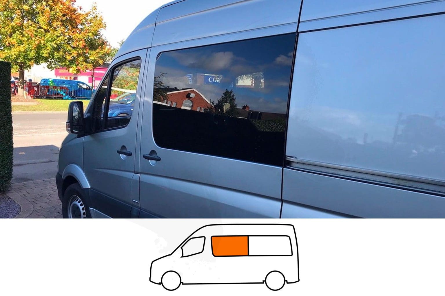 VW Crafter (SWB) N/S Front Fixed Window In Privacy Tint - VanPimps